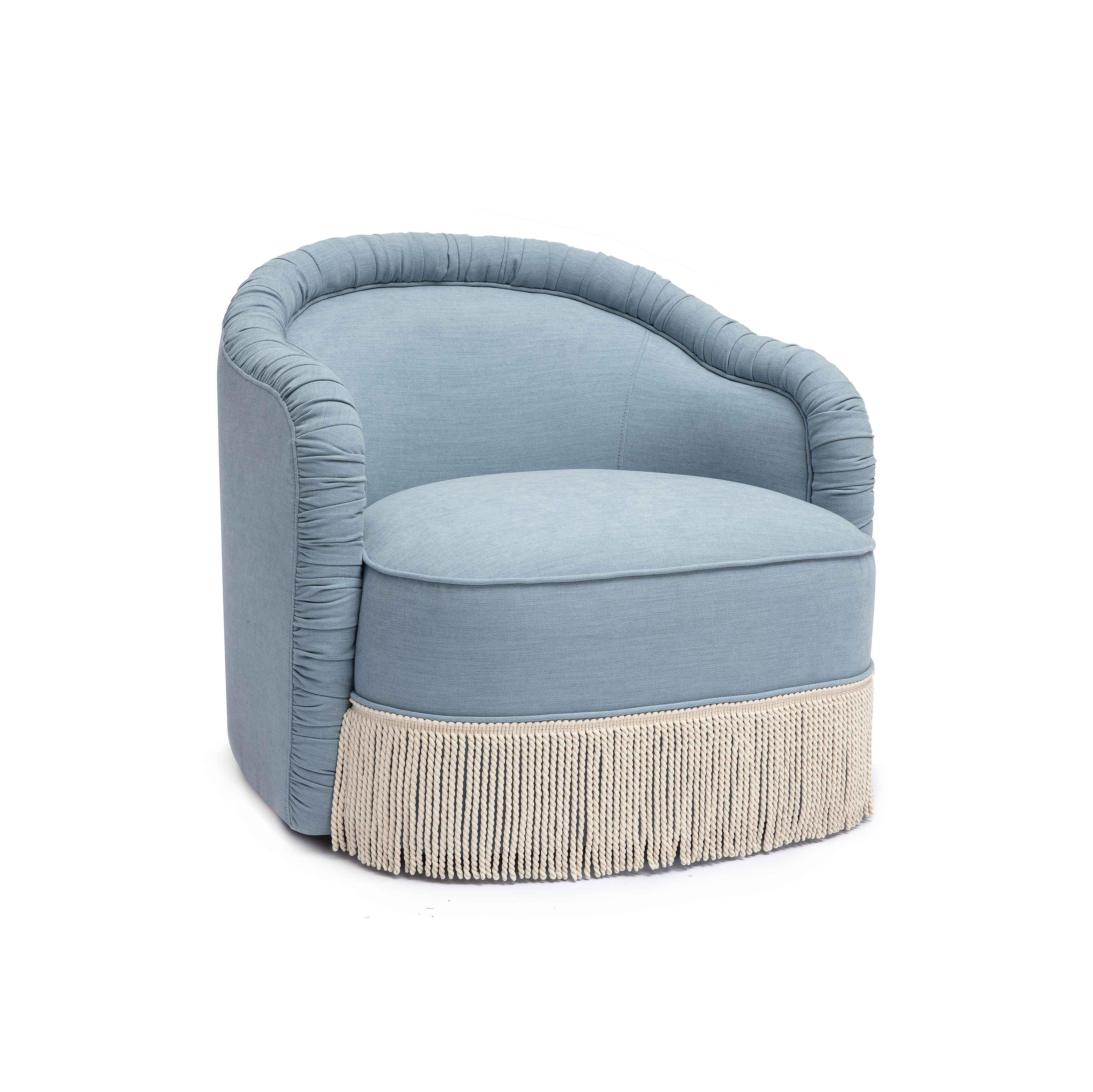 Pamela Faded Blue Upcycled Fabric Tassel Lounge Chair – TOV Furniture