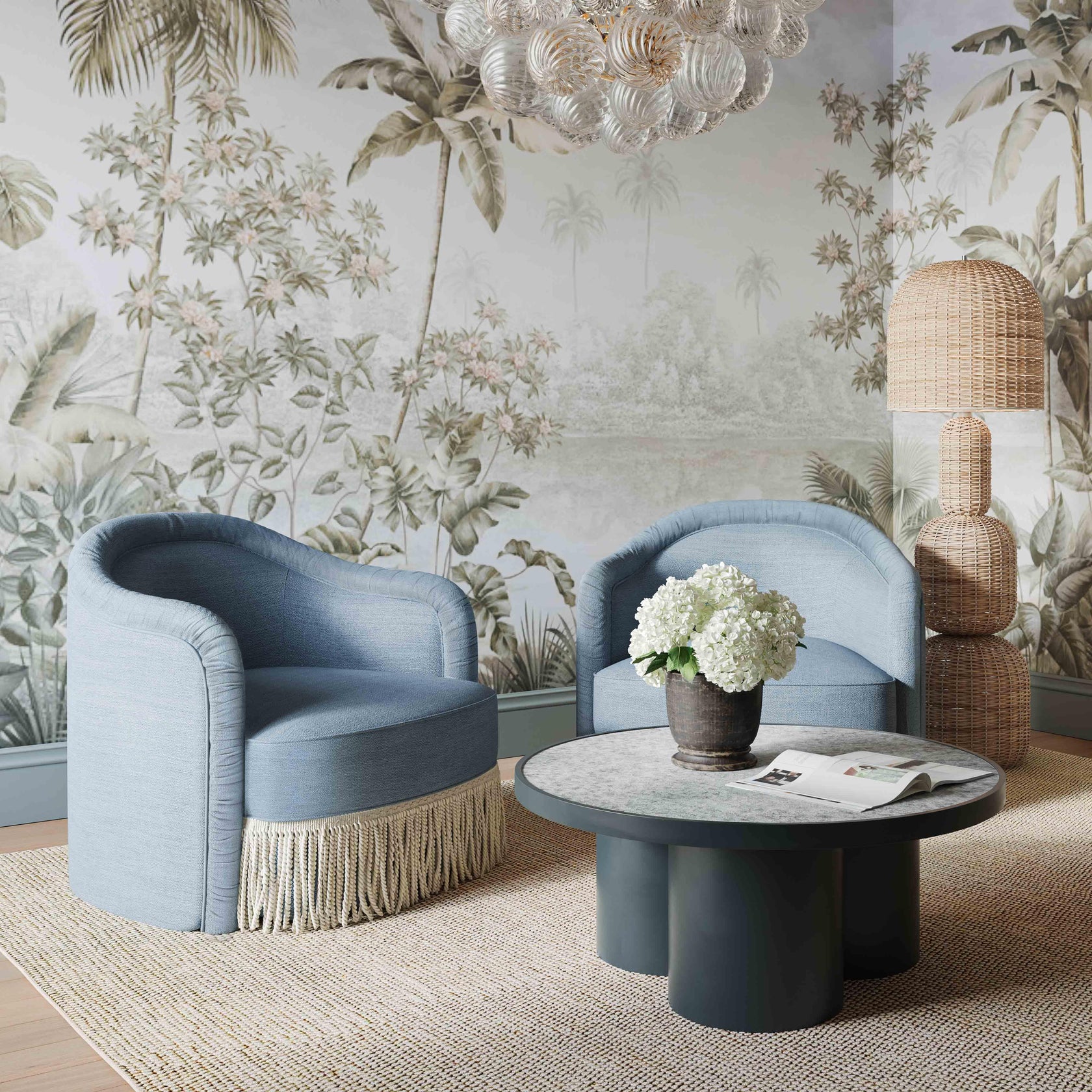 Pamela Faded Blue Upcycled Fabric Tassel Lounge Chair – TOV Furniture