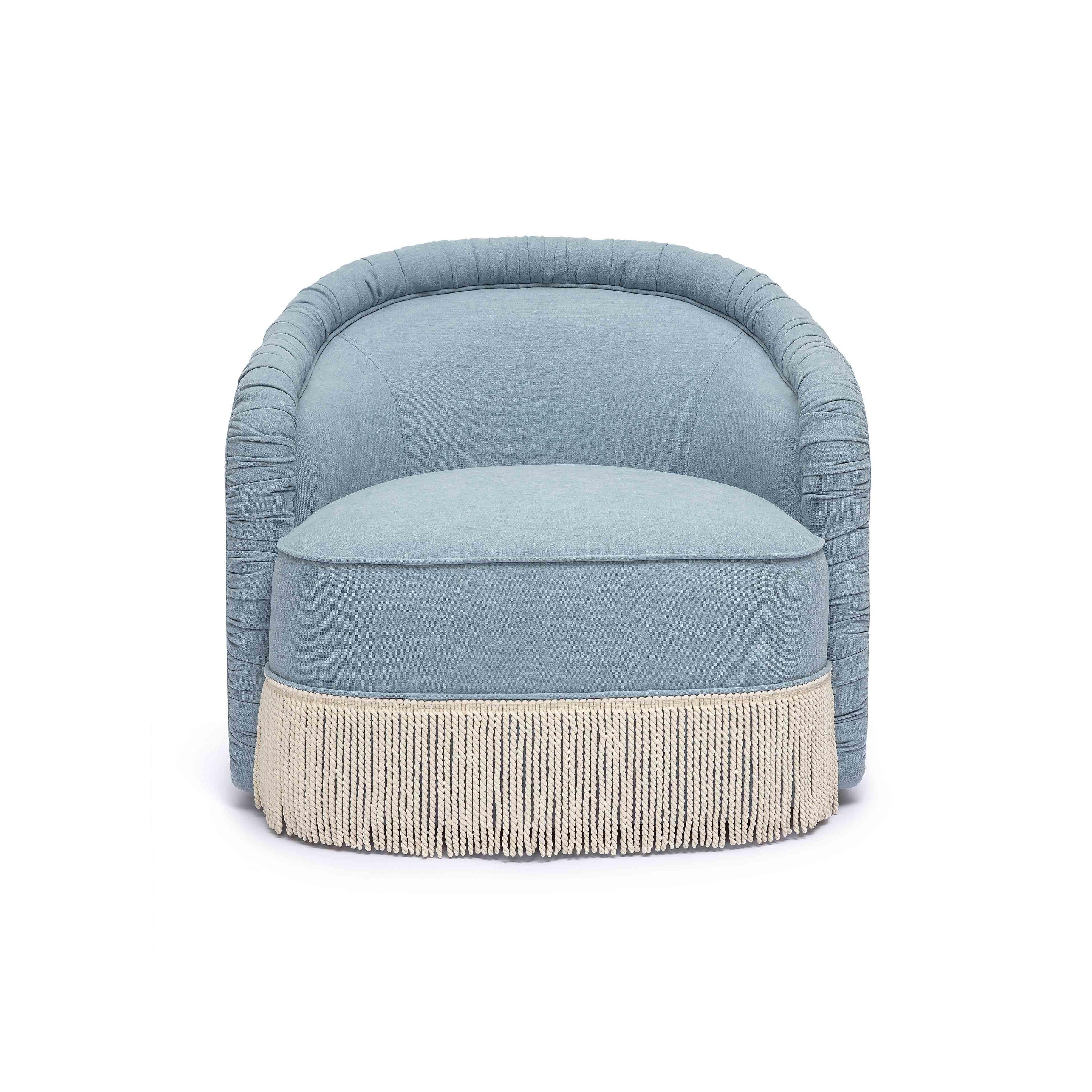 Pamela Faded Blue Upcycled Fabric Tassel Lounge Chair – TOV Furniture