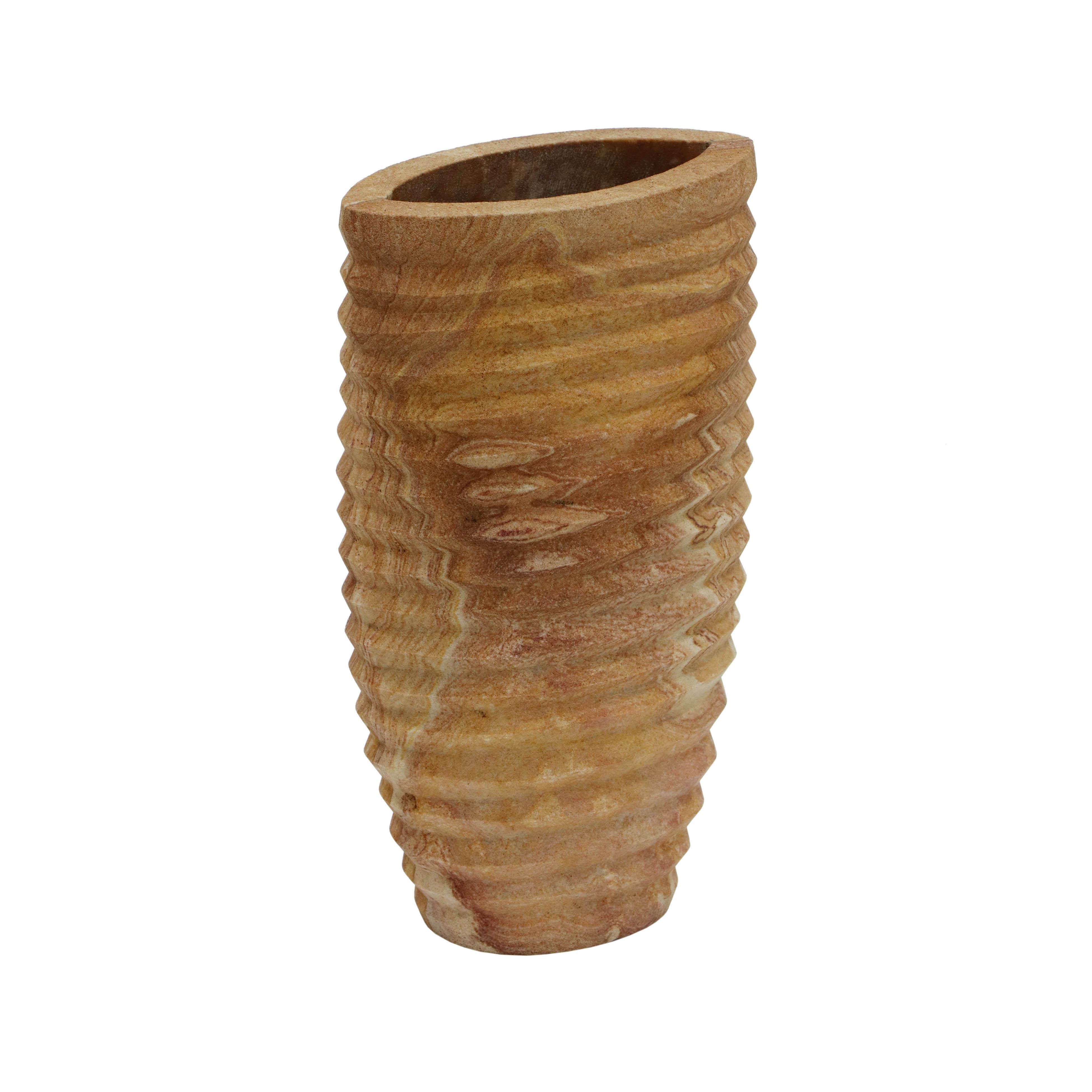 Saava Ribbed Stone Vase in Sandstone | TOV Furniture