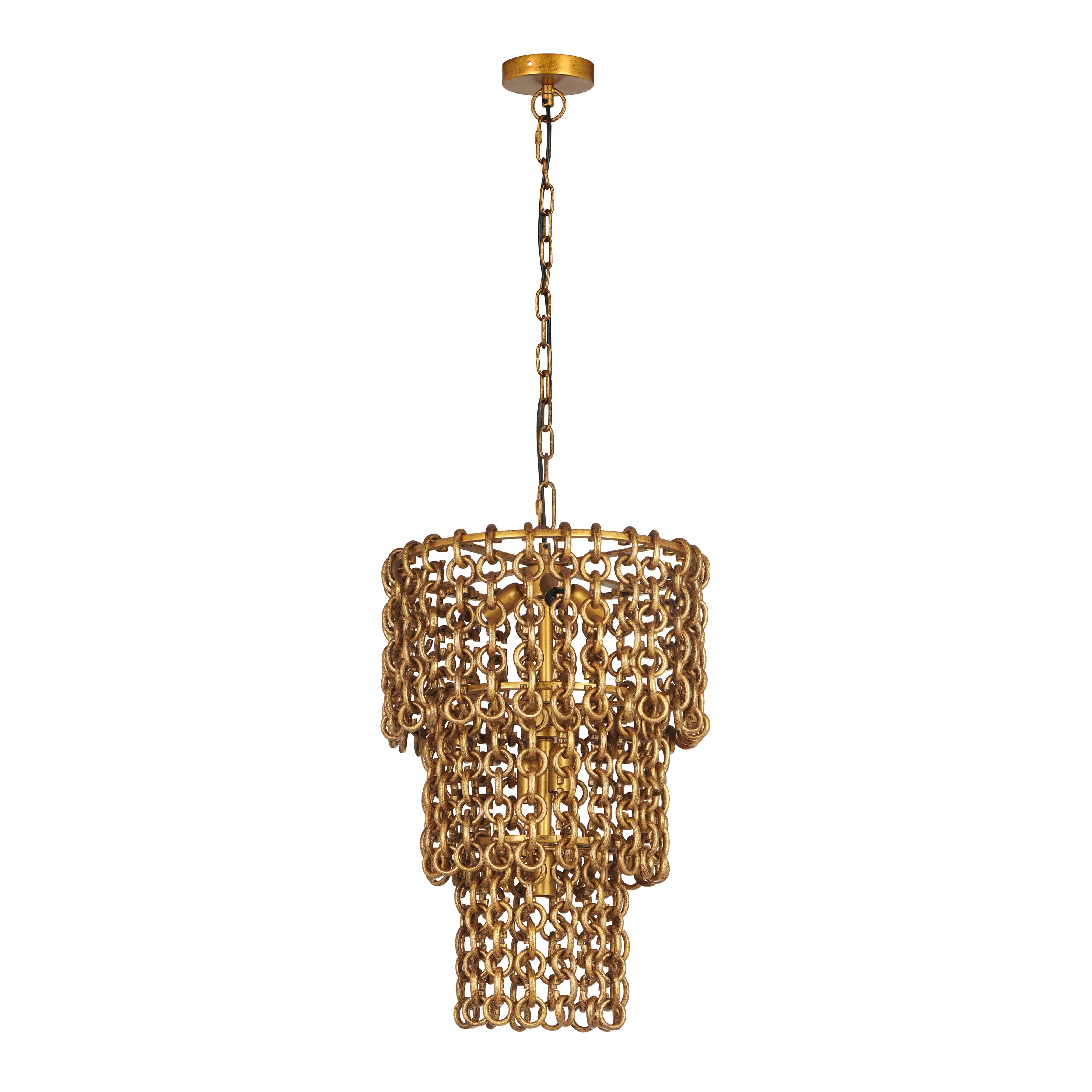 Nirsa Brass Chain Link 3-Tier Chandelier | TOV Furniture