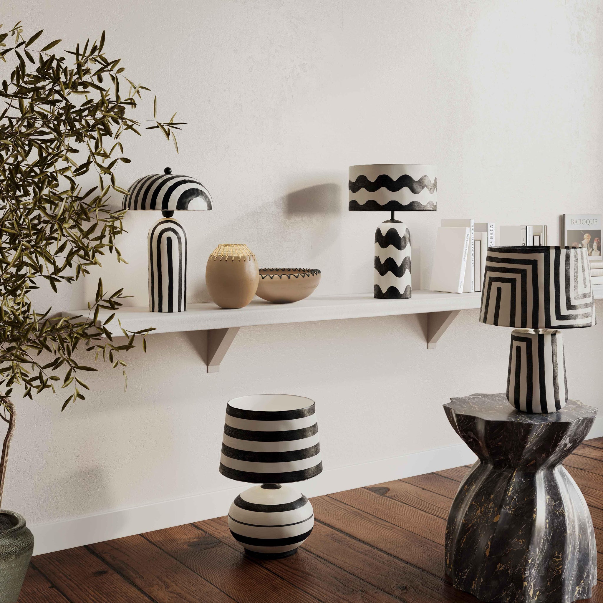 Minori Black Striped Papier Mache Table Lamp – TOV Furniture