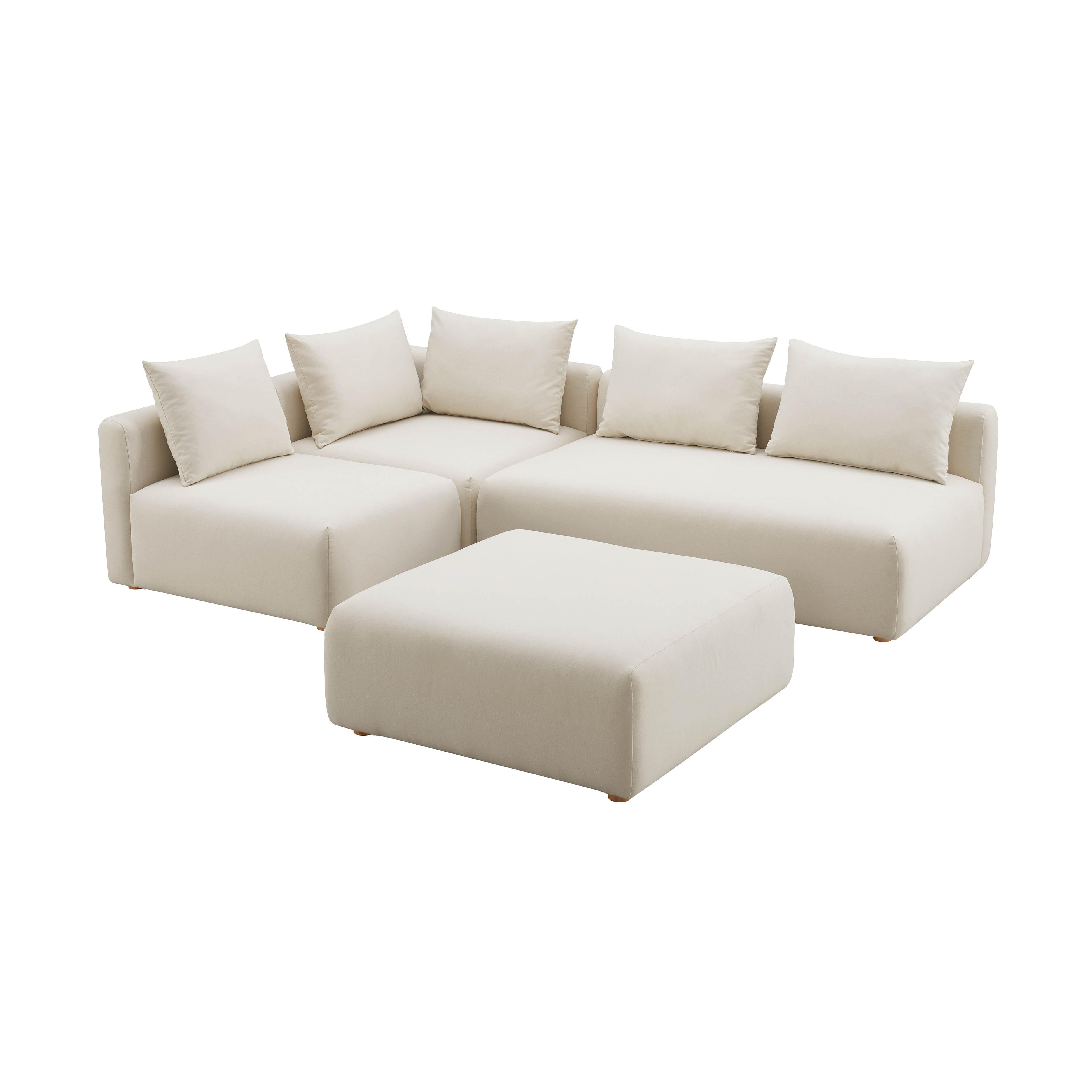 Hangover 4-Piece Cream Performance Linen Modular Chaise Sectional | TOV ...