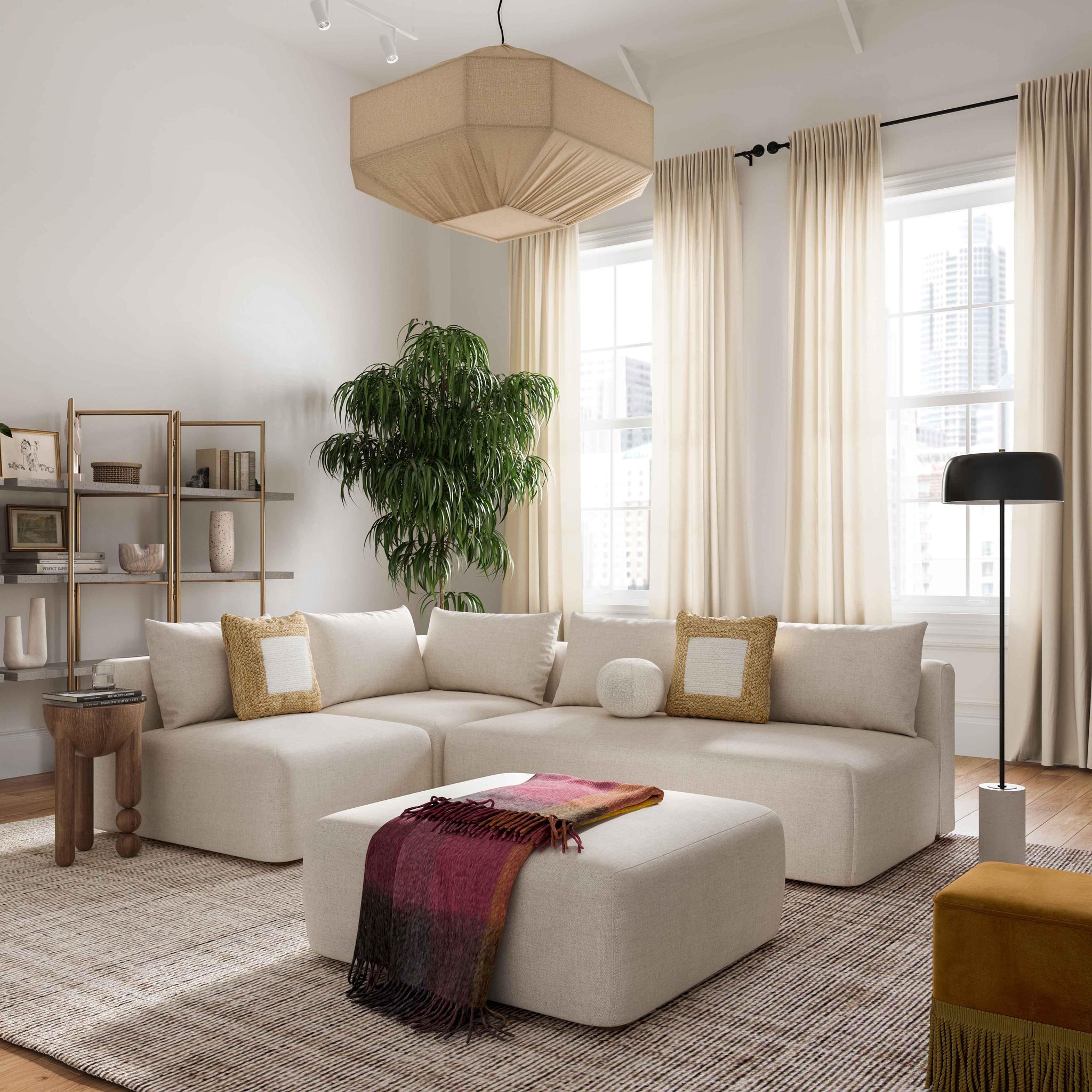 Hangover 4-Piece Cream Performance Linen Modular Chaise Sectional | TOV Furniture