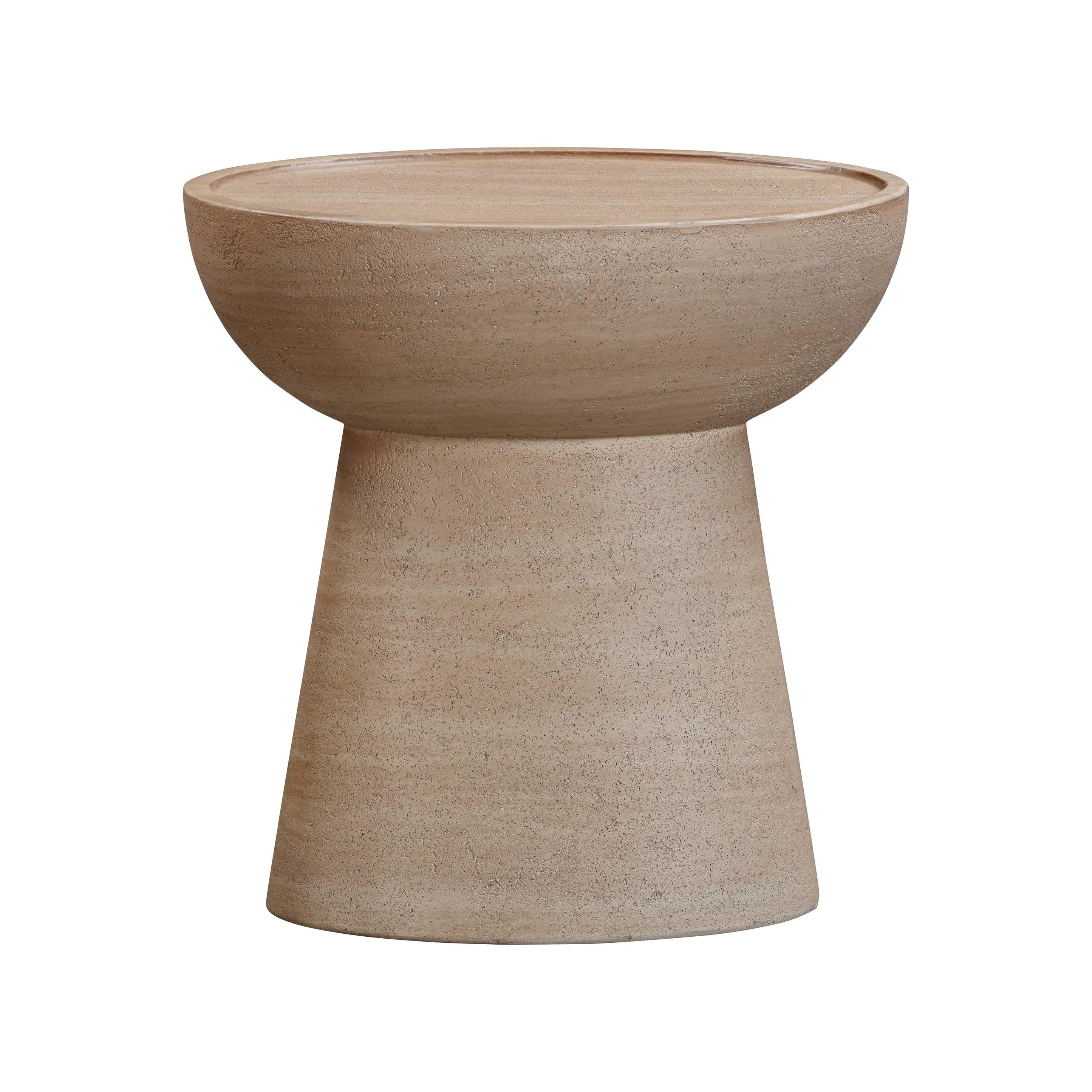 Eclipse Textured Faux Travertine Indoor / Outdoor Side Table – TOV ...