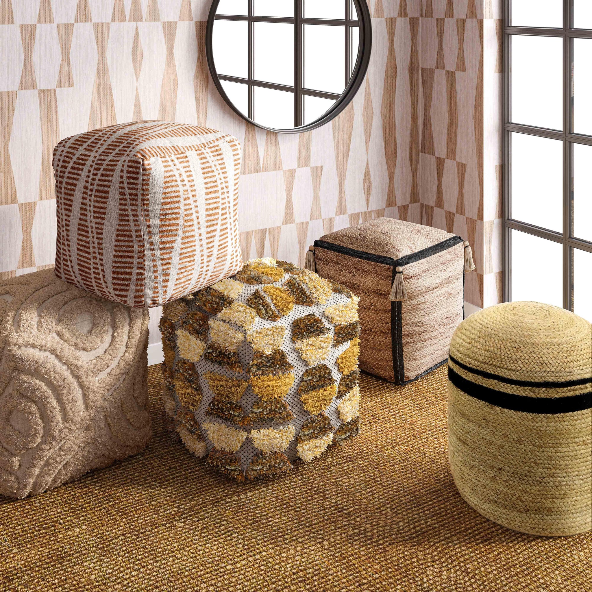 Sawyer Natural Tones Tufted Pouf | TOV Furniture